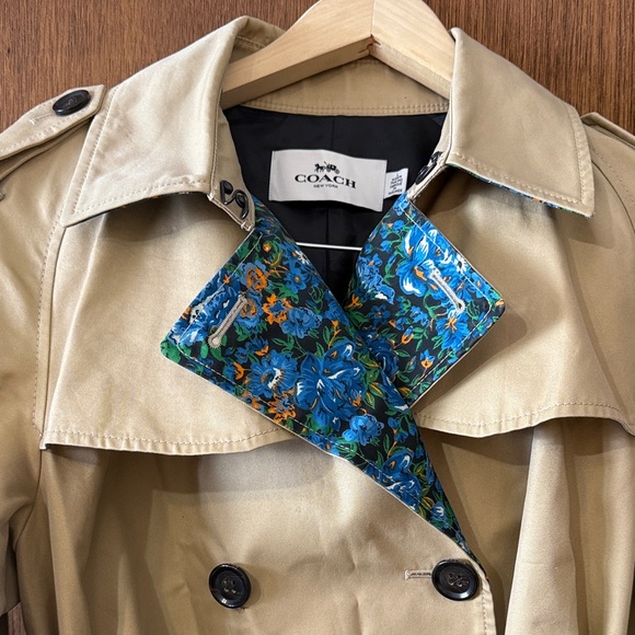 Coach | Jackets & Coats | Coach Tan Trench Coat With Vibrant Blue ...